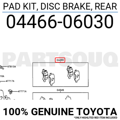 0446606030 Genuine Toyota PAD KIT, DISC BRAKE, REAR 04466-06030 | eBay