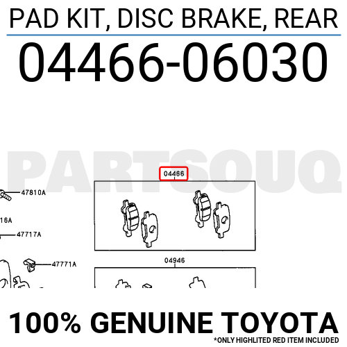 0446606030 Genuine Toyota PAD KIT, DISC BRAKE, REAR 04466-06030 | eBay