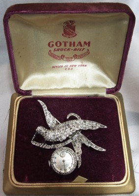 1930s Diamante Rhinestone Pave Rhodium Plated Bird Brooch w Gotham ...