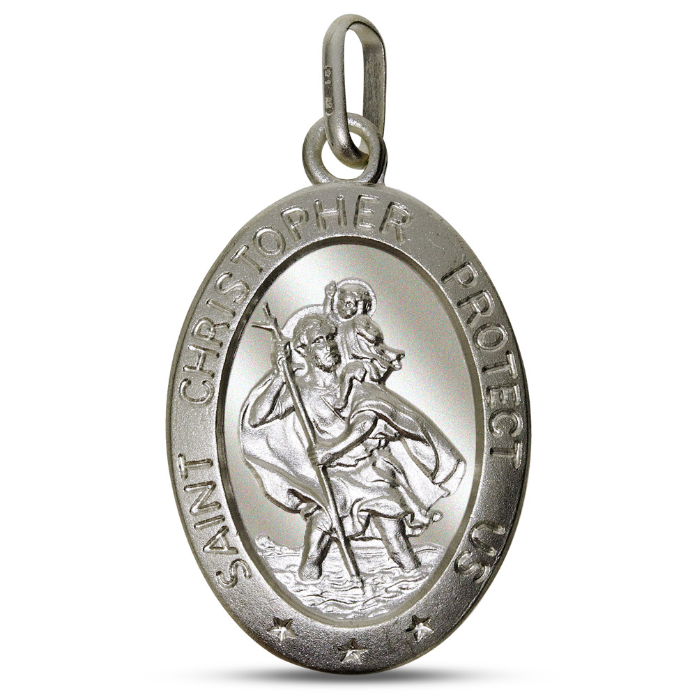 STERLING SILVER SAINT CHRISTOPHER PENDANT FREE ENGRAVING OVAL ROUND ST ...