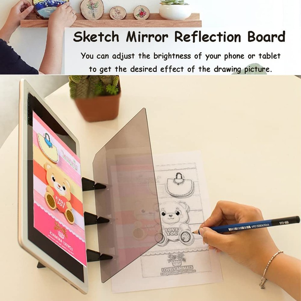 Tracing Drawing Board, Sketch Mirror Reflection Board with 5 Brackets ...