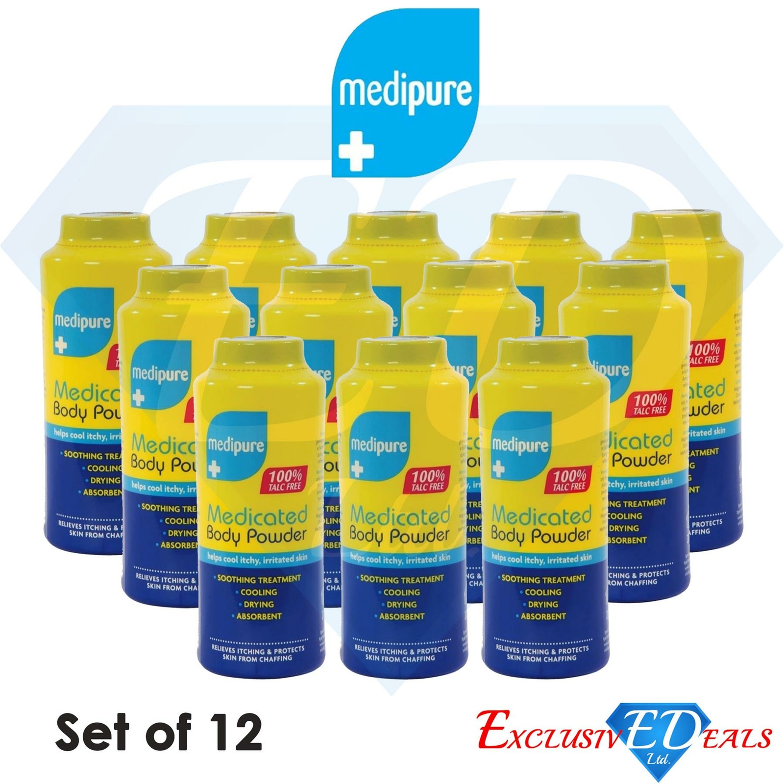 12 x Medipure Medicated Body Powder 200g Soothing Treatment for ...