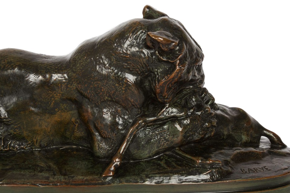 "Tiger Devouring Gazelle” French Bronze Sculpture by Antoine-Louis ...