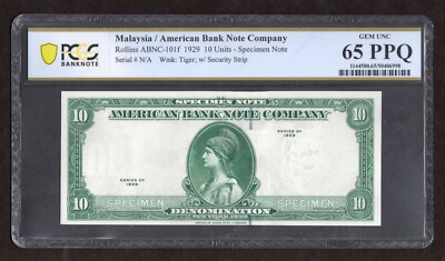 1929 American Bank Note Co. 10 Units Specimen Security Strip - PCGS 65 ...