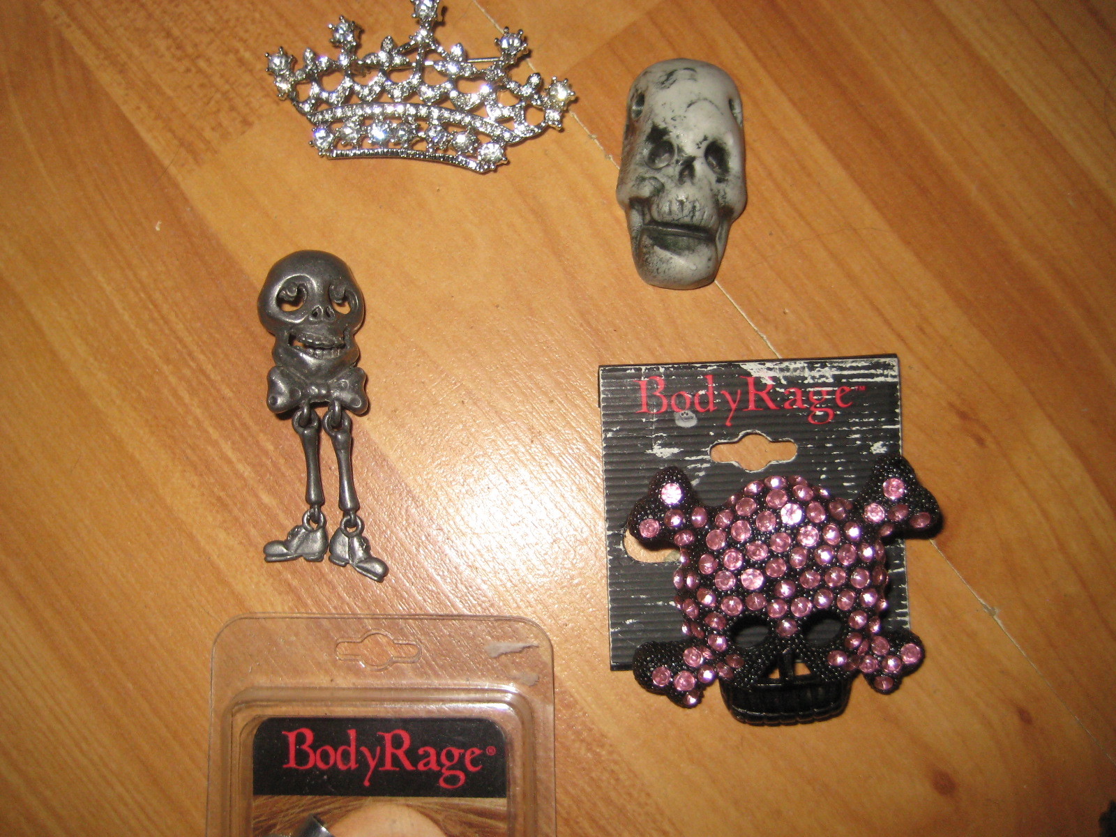 Lot 6 PINK CLEAR CZ BODY RAGE SKULL CHARM BELLY RING PINS EAR CUFF GOTH ...