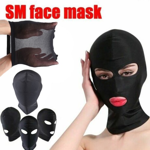 Bondage Face Mask Open Eyes Mouth Full Head Hood Harness Headgear ...