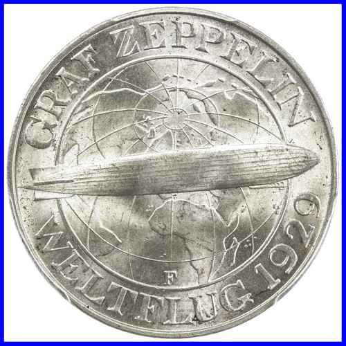 STUNNING ZEPPELIN WORLD FLIGHT 1930F (SUTTGART) SILVER 3 MARKS! ONLY ...