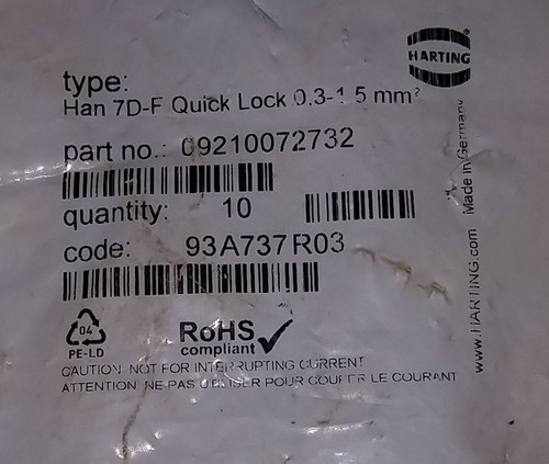 HARTING 09210072732 Han 7D-F Quick Lock Connector, Female, 8 Way (10 ...