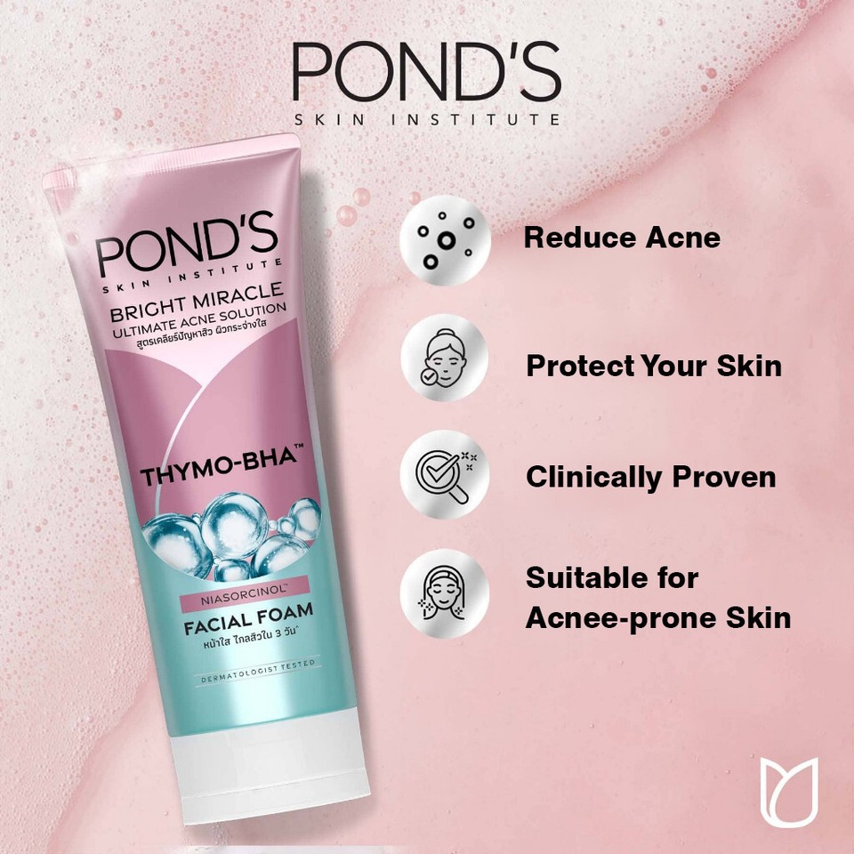 2 x Pond'S Bright Miracle Ultimate Acne Solution THYMO-BHA Facial Foam ...