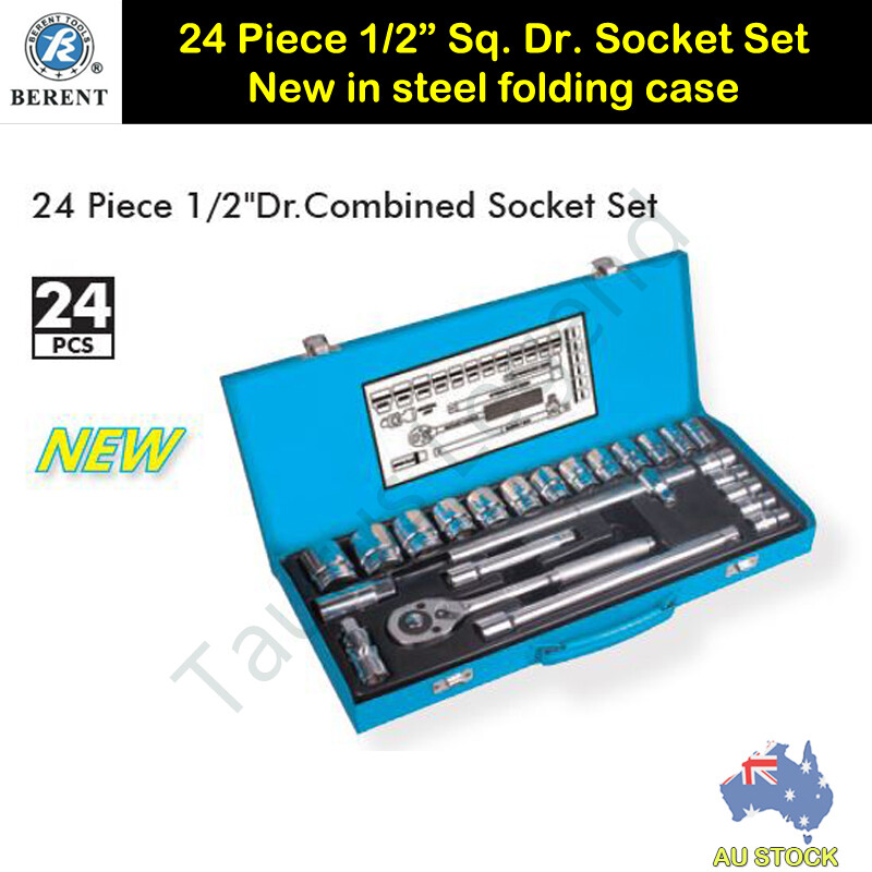 24PC 1/2" Drive Socket Set with 72T Ratchet Handle in Steel Case German ...