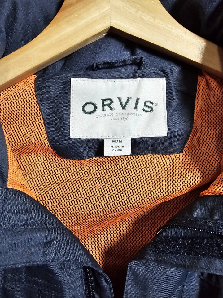 Orvis Wahoo Rain Jacket Sz M Mens Blue Hooded Full Zip Lined Zip Pocket ...