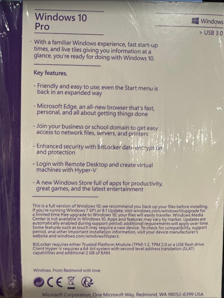 Microsoft Windows 10 Pro Retail License 32/64 Bit Flash Drive (FQC ...