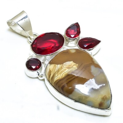 Ocean Wave Jasper, Garnet Gemstone 925 Silver Fashion Jewelry Pendant 2 ...