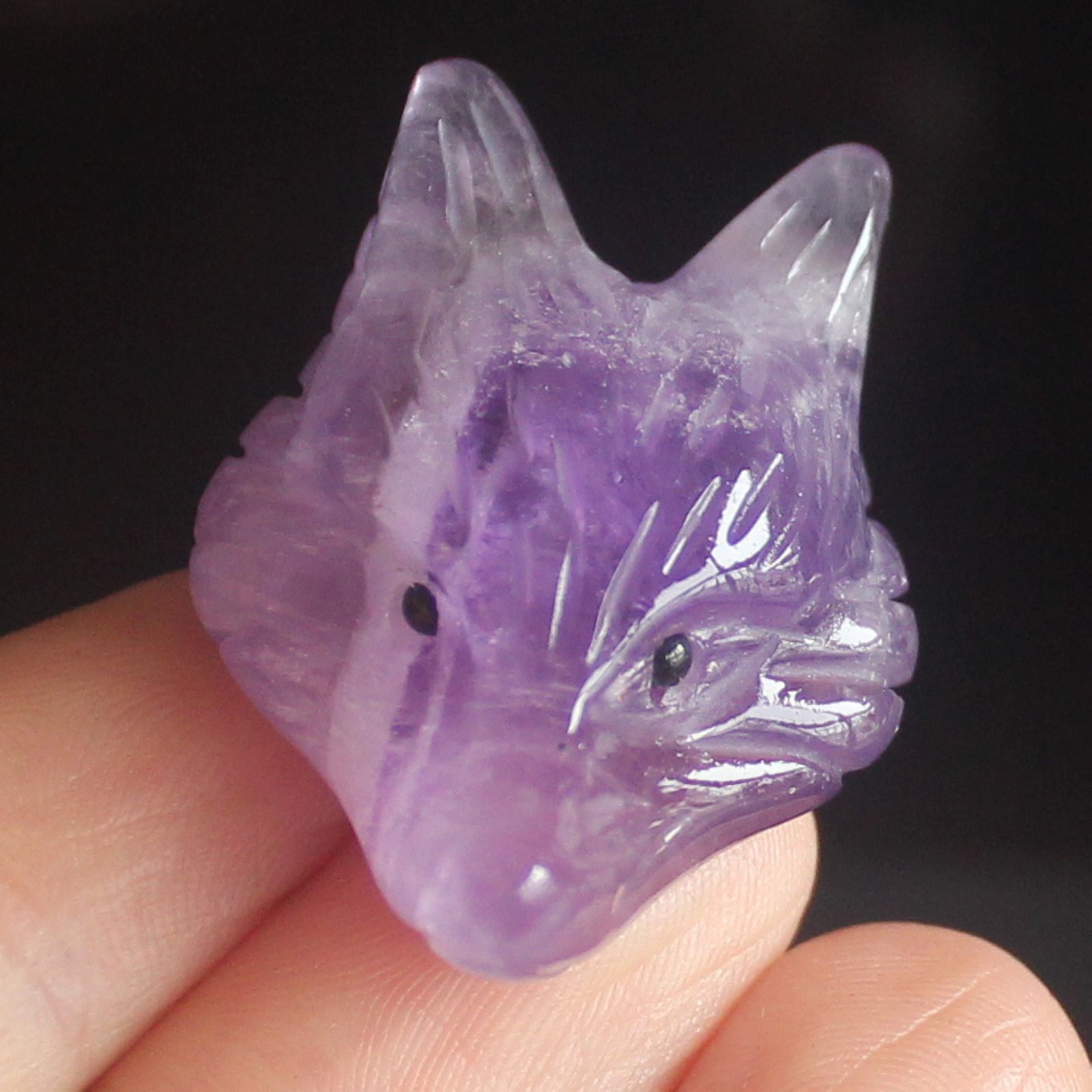 Hand carved crystal amethyst fox head pendant bead for necklace 1.4 ...