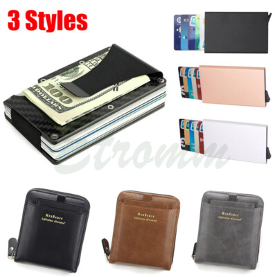 Men's Leather Wallet RFID Blocking Money Clip Credit Card Holder Slim ...