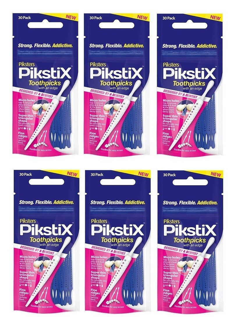 6 x Piksters Pikstix Toothpicks Pack 30 Strong Flexible Tooth Pick ...