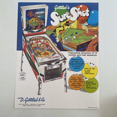 ORIGINAL RETRO 90s Pinball Arcade Machine Advert Flyer Gottlieb Sure ...