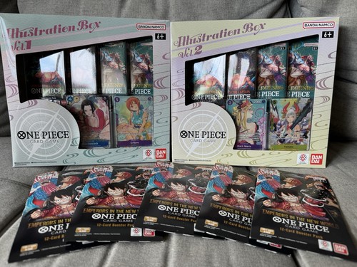 One Piece TCG Lot : Illustration Boxes 1&2 + 5 sleeved packs OP-09 ...