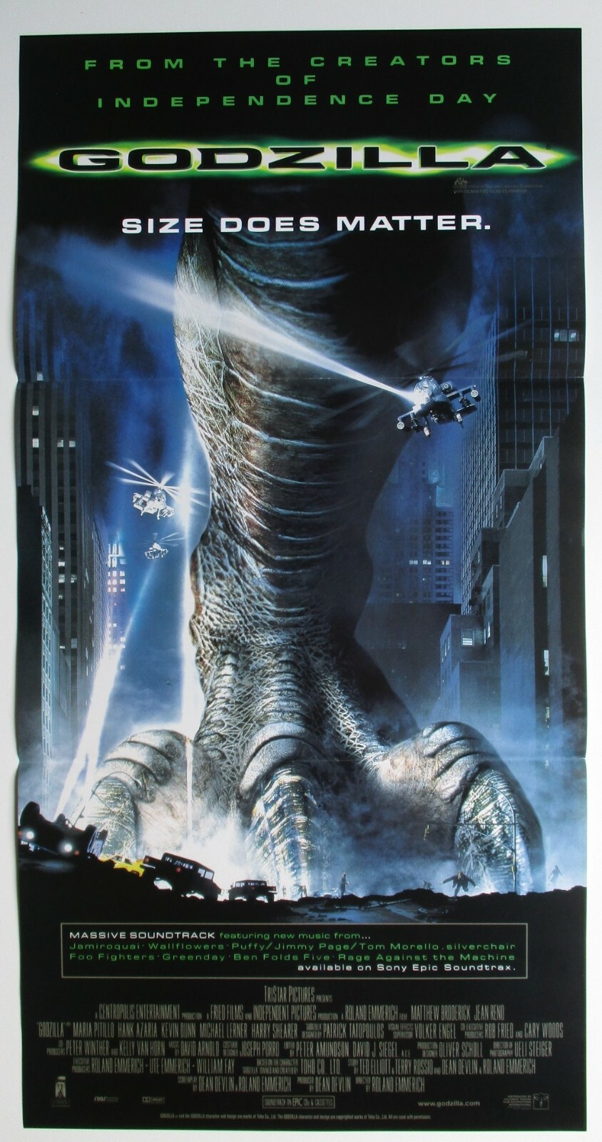 GODZILLA 1998 Orig Australian daybill movie poster Matthew Broderick ...