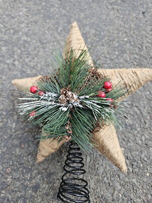 Farmhouse Christmas Tree Topper Burlap Star Top Metal Rustic | eBay