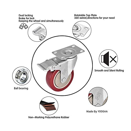 Caster Wheel Heavy Duty Caster Set of 4 Double Lock Castors 360 Degree ...