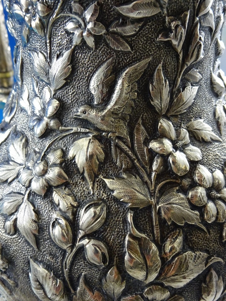 Repousse by AE Warner Coin Silver Tea Set 5 pc Samovar Birds Monkey ...