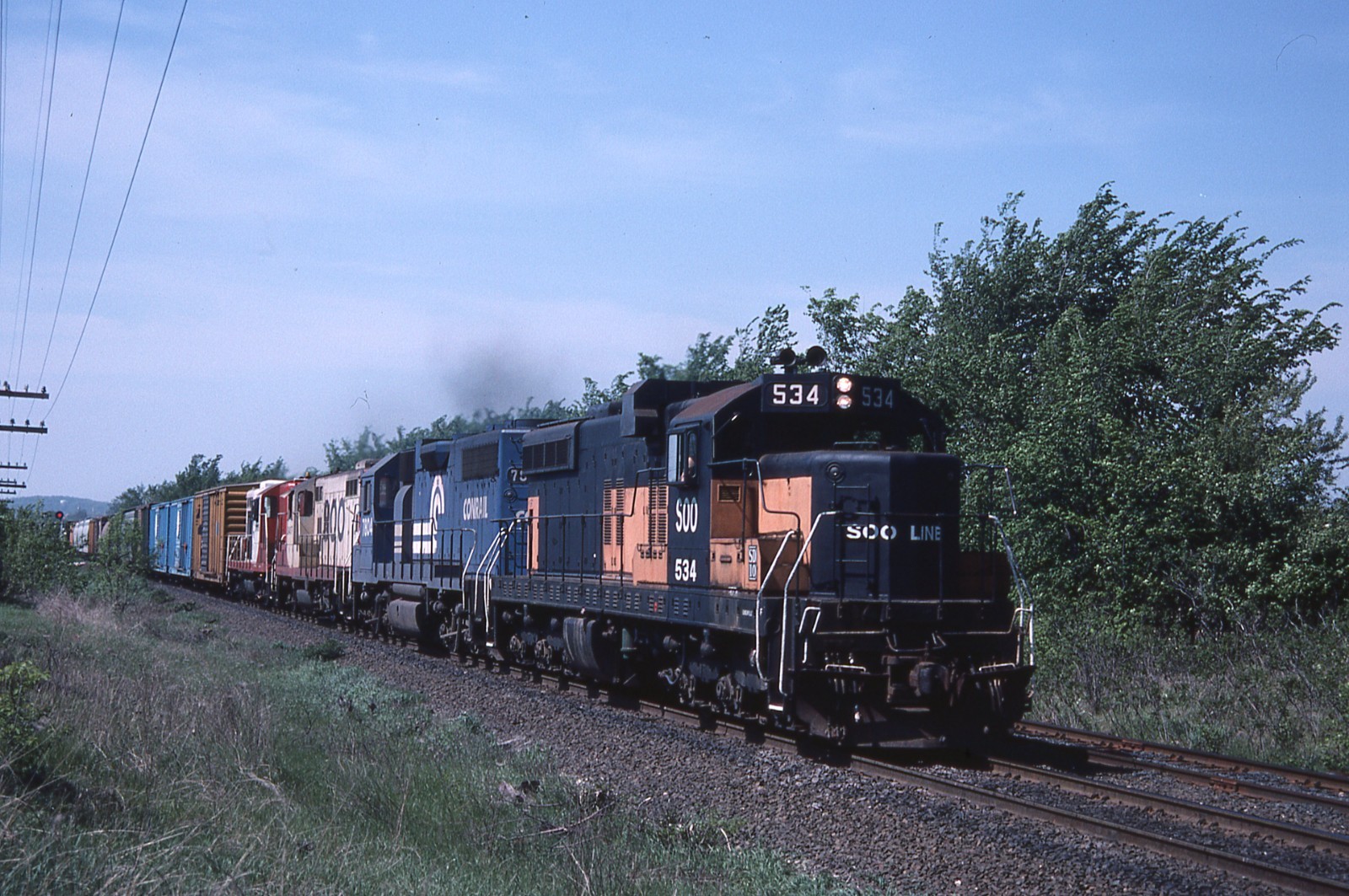 SF Original Slide SOO LINE Bandit SD10 #534+3 w/Lake States Train 1987 ...