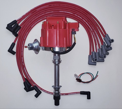 CHEVY 305 327 350 RED HEI DISTRIBUTOR + 8.5mm SPARK PLUG WIRES OVER ...