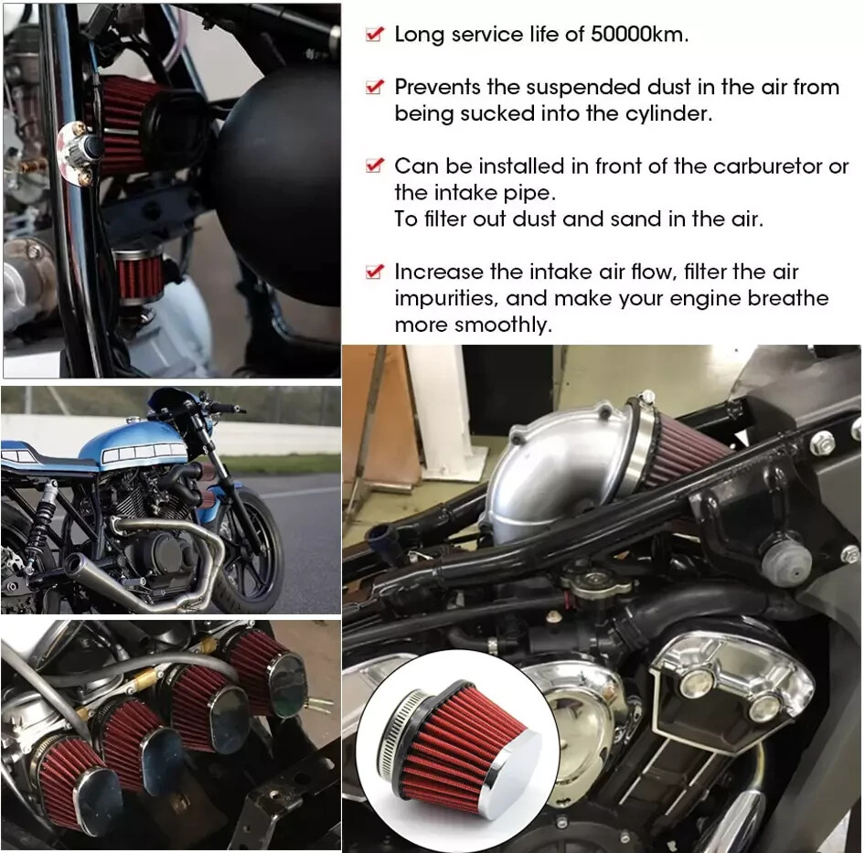 Motorcycle High Flow Air Filter Red 55mm For Motocross Scooter Air Pods ...