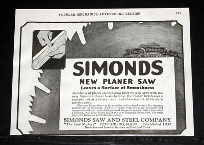1926 OLD MAGAZINE PRINT AD, SIMONDS CO. NEW PLANER SAW, LEAVES A SMOOTH SURFACE! | eBay