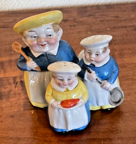 GERMANY”** marked Cooks Chefs 1930s condiment SALT & PEPPER SET *with ...