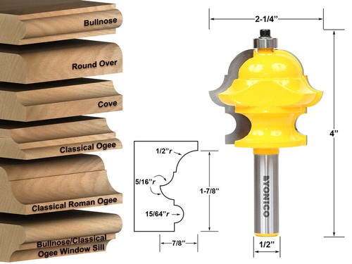 Multi Profile Architectural Molding Router Bit - 1/2" Shank - Yonico ...
