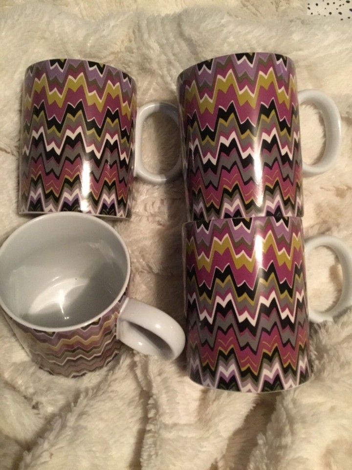 MISSONI for Target Coffee Mug SET OF 4 Purple Passione Zig Zag 16 oz ...