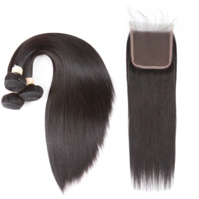 Premium Human Hair 3 Bundles Hair With 4*4 Free Part Lace Closure ...