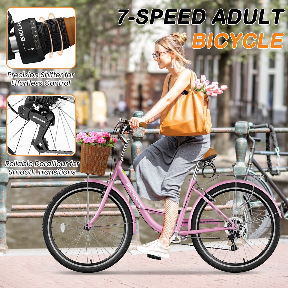 MOPHOTO 24 in Beach Cruiser Bike for Women, Female Cruiser Bike Basket ...