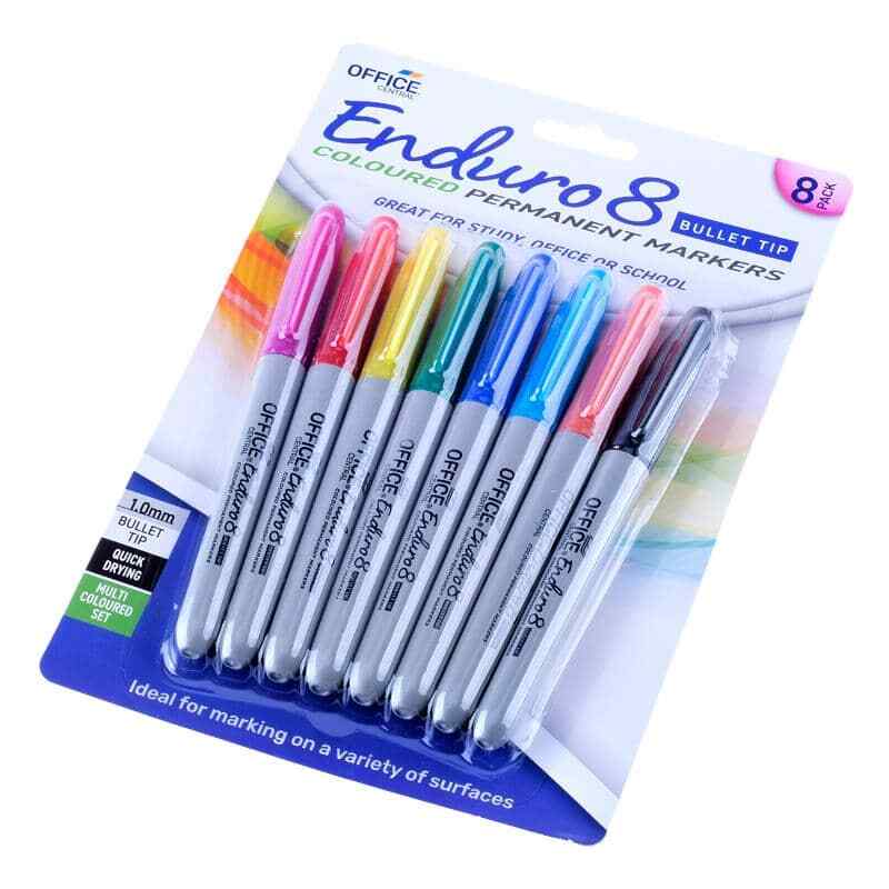 8 Permanent Markers Multi-coloured Bullet Tips School Classroom Office ...