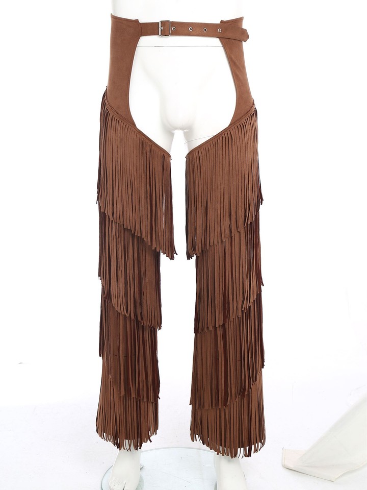 Mens Pants Cosplay Bottoms Western Style Trousers Tassel Clubwear ...