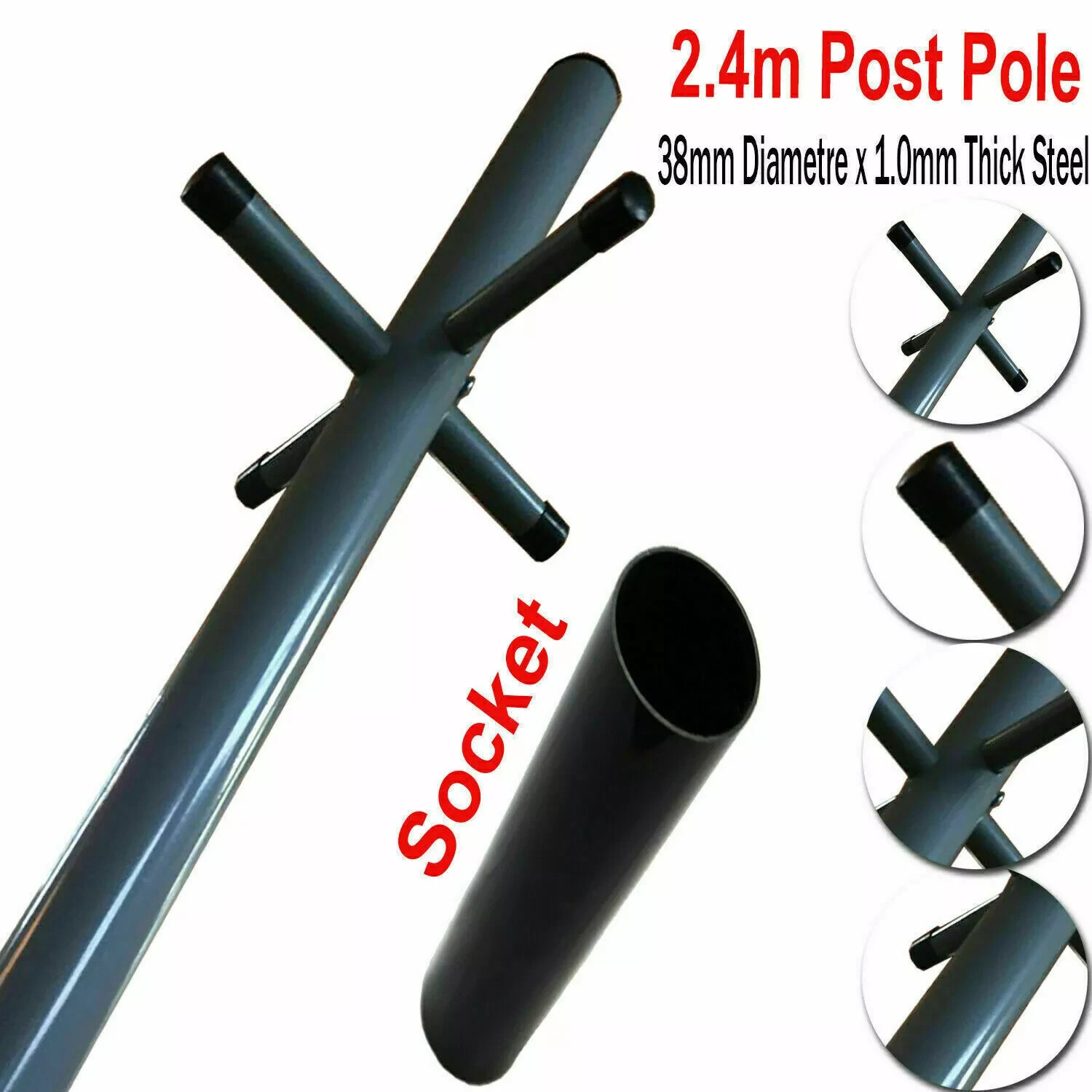 2.4m Galvanized Washing Line Post Pole Heavy Duty Clothes Support With ...