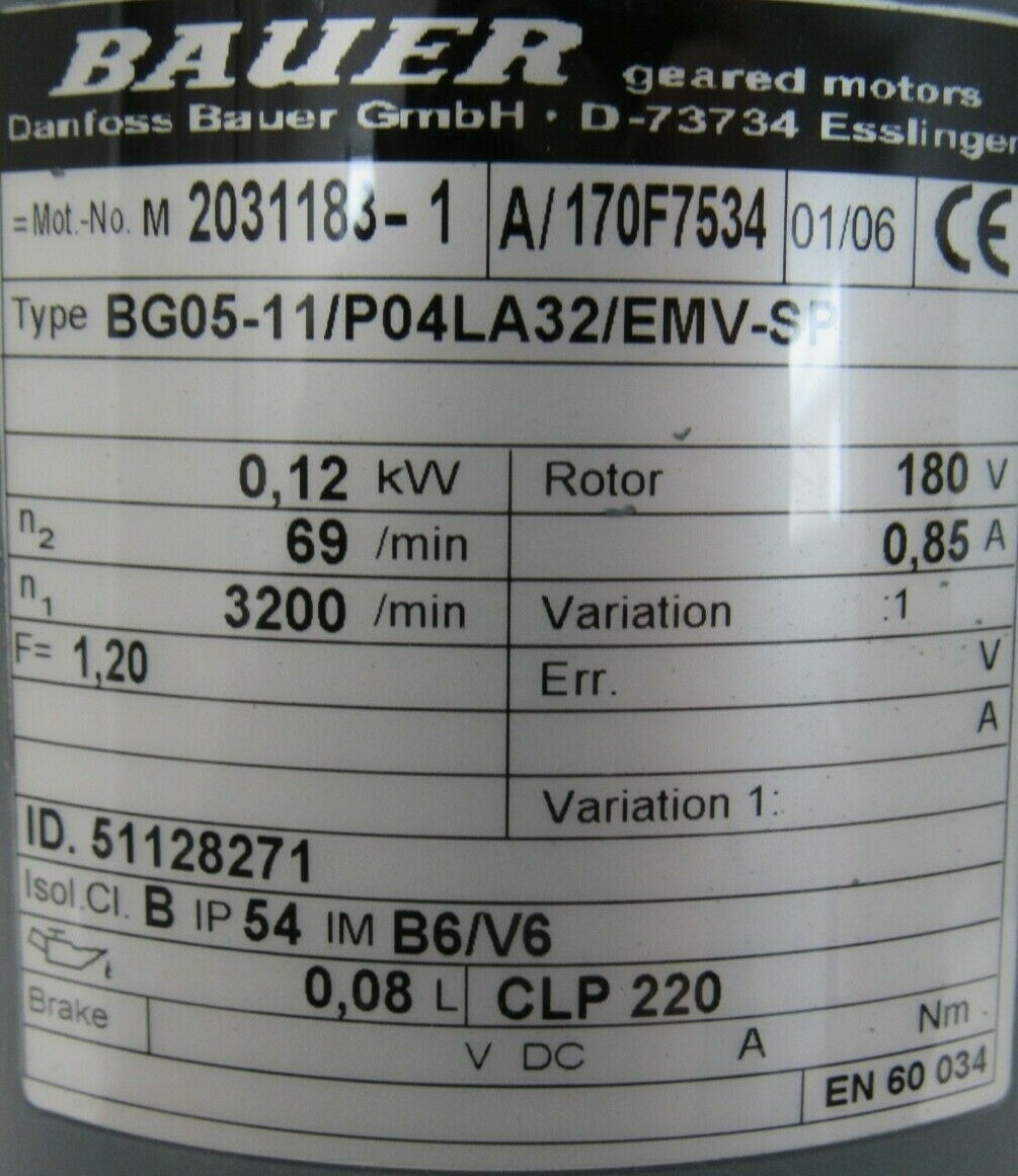 NEW BAUER BG05-11/P04LA32/EMV-SP GEAR MOTOR BG0511P04LA32EMVSP | eBay