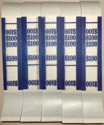 100 New Self Sealing Blue $100 Straps Currency Bands cash money bank ...