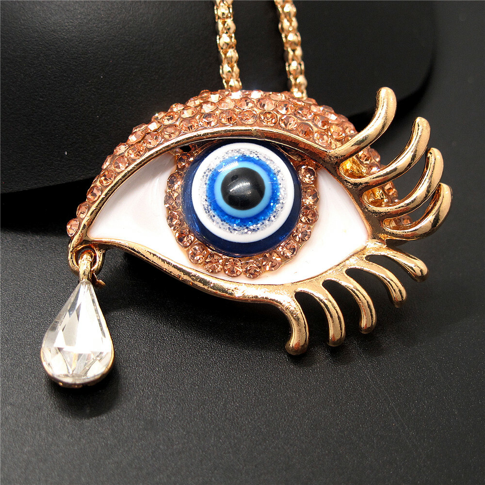 Fashion Women Champagne Rhinestones Turkish Lucky Blue Eyes Chain ...