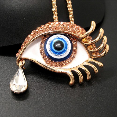 Fashion Women Champagne Rhinestones Turkish Lucky Blue Eyes Chain ...