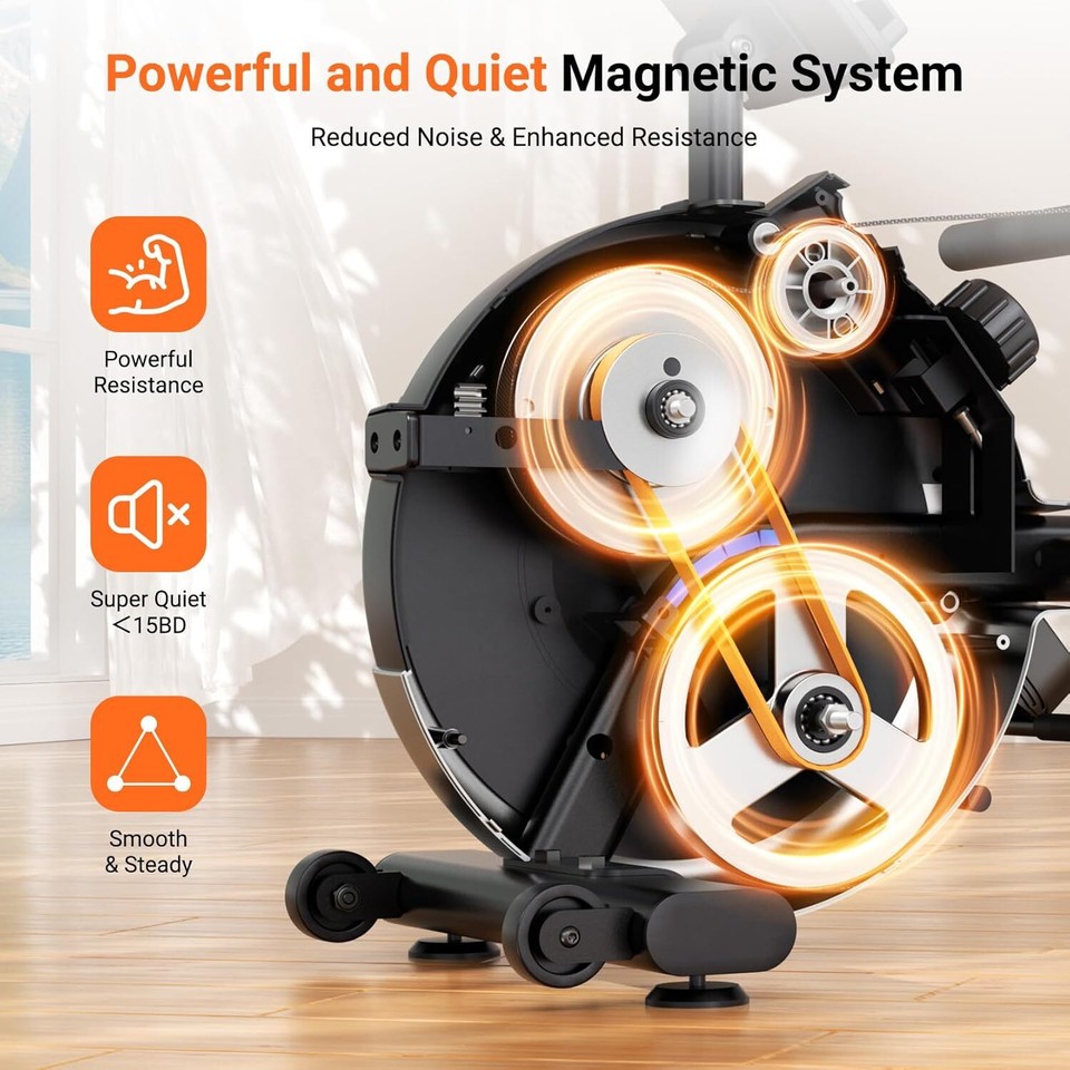 Magnetic Rowing Machine 16 Levels of Quiet Resistance Dual Slide Rail ...