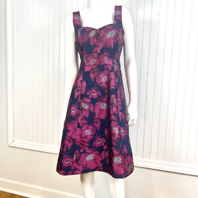 ModCloth Fit & Flare Floral Dress Pockets Size M Sleeveless Blue Red ...