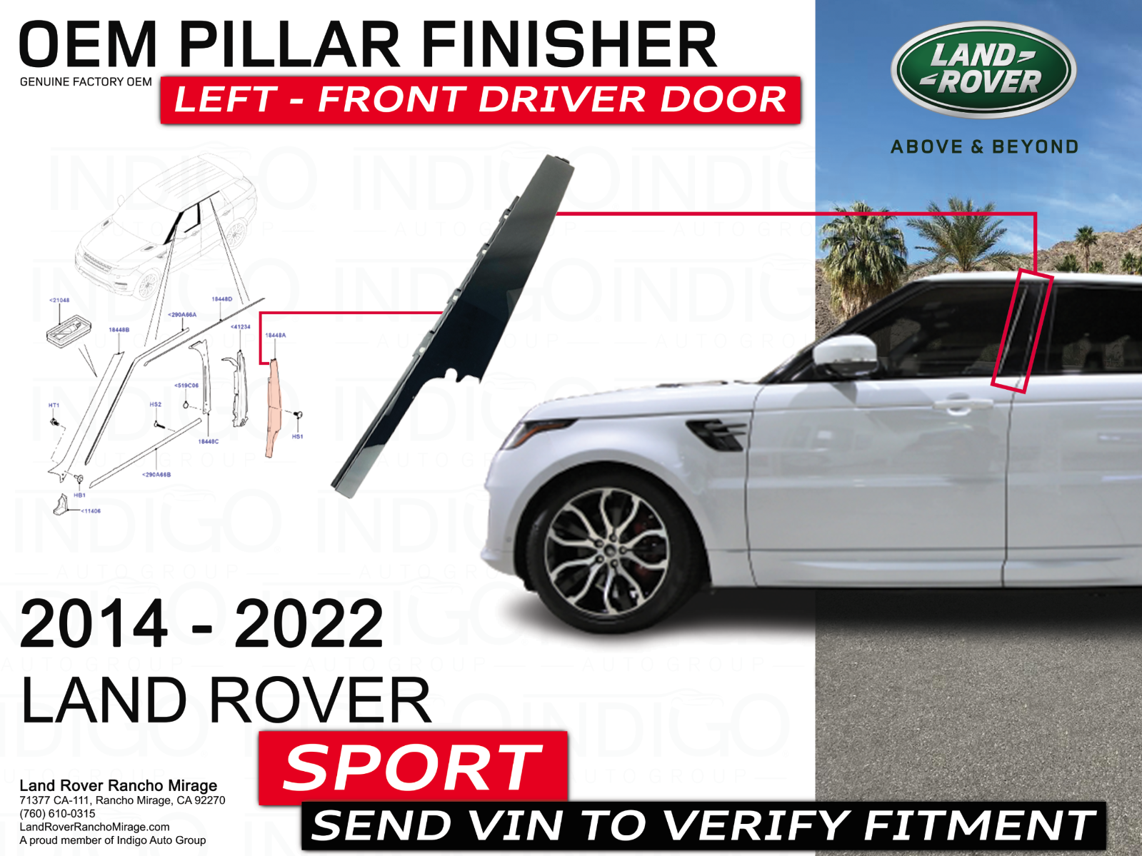LAND ROVER FRONT DOOR FINISHER PILLAR LEFT RANGE SPORT 14-22 LR118291 ...