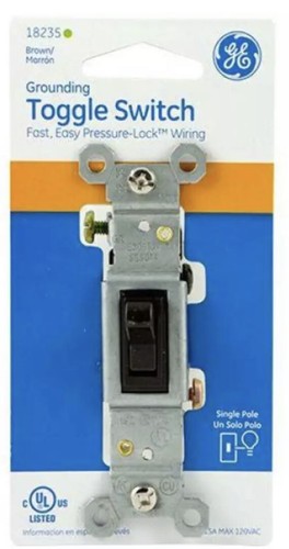 GE 15 Amp Grounding Toggle Switch 120 VAC Pressure Lock Wiring, Brown ...