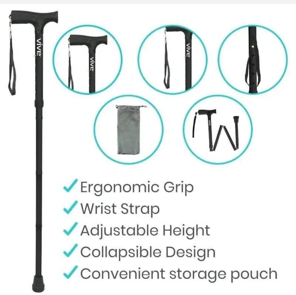Vive Folding Cane - Foldable Walking Cane for Men, Women - Fold-up ...