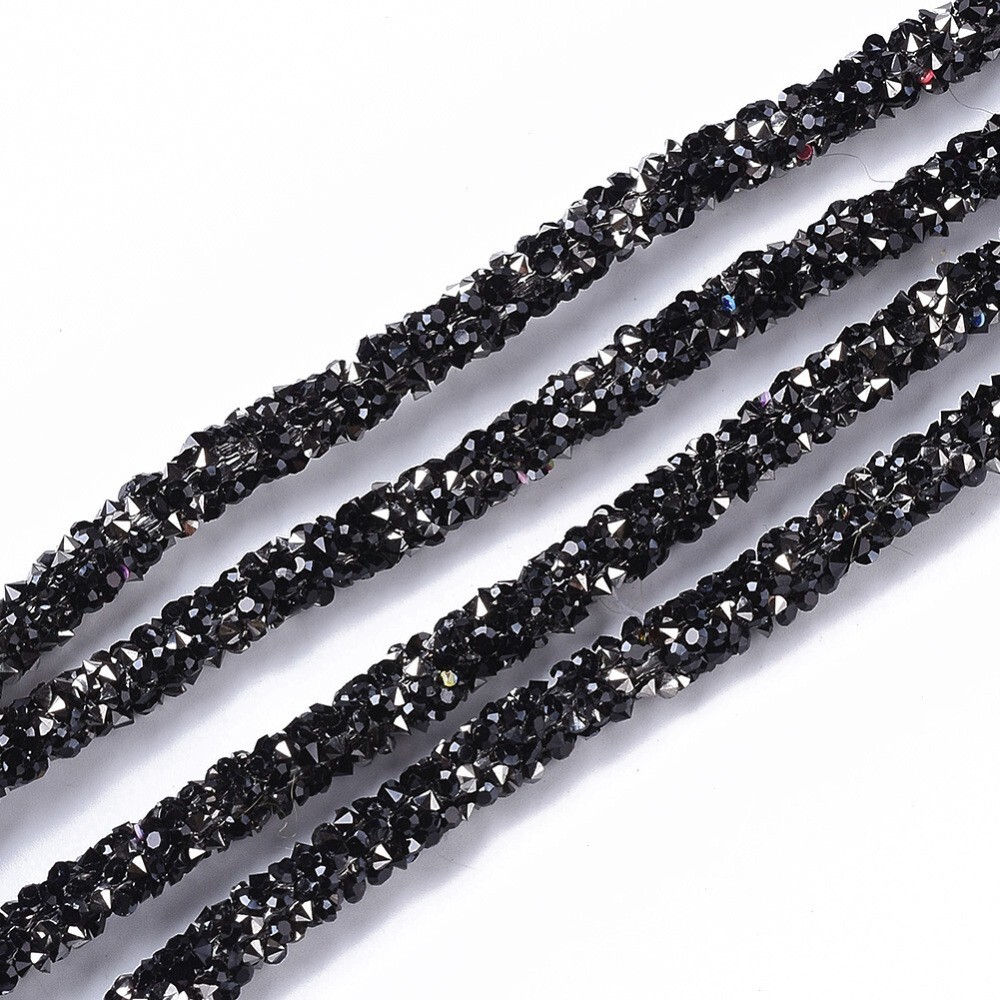 1 YD - Black Silver Rhinestone Glitter Tubing Rope Cord - 6mm Thick ...