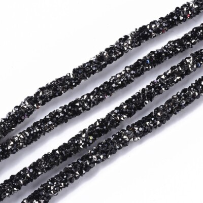 1 YD - Black Silver Rhinestone Glitter Tubing Rope Cord - 6mm Thick ...