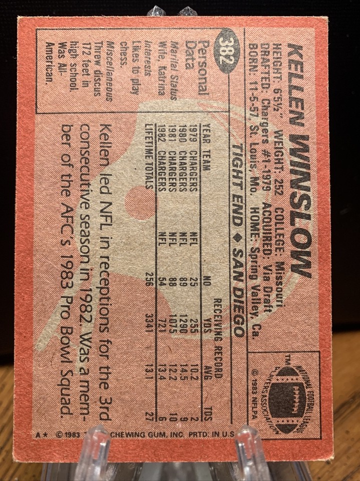 1983 Topps #382 KELLEN WINSLOW San Diego Chargers Missouri Tigers | eBay